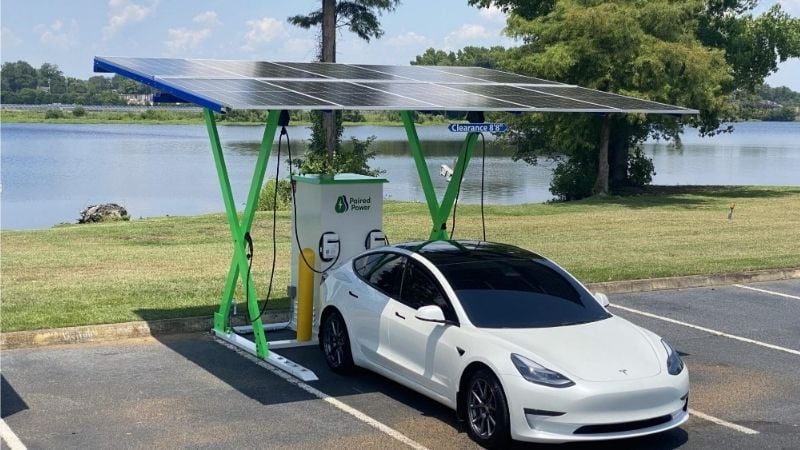 Solar Canopy Plus Battery Charges EVs Off-Grid - News