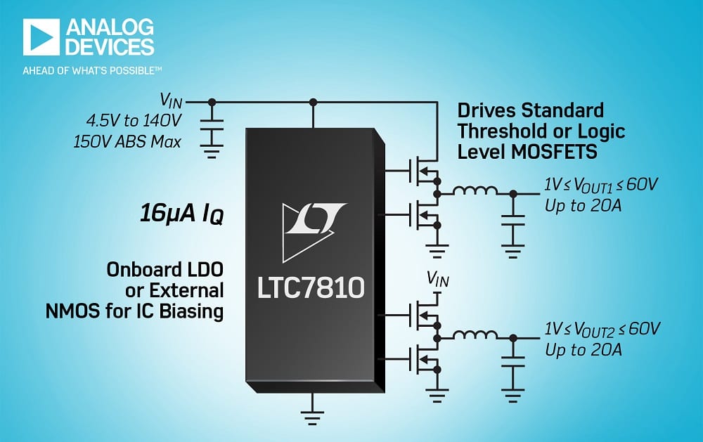 150V Dual Synchronous Step-Down DC-DC Controller with 16μA IQ - New Products