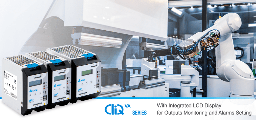 DIN Rail Power Supply with Integrated LCD Display for Monitoring and ...