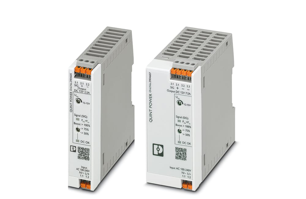 Compact Din Rail 2.5A/7.5A, 12Vdc AC-DCs with Adjustable Signal Output ...